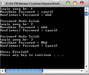 Membuat program password dengan menggunakan bahasa C | Muhammad Syarif